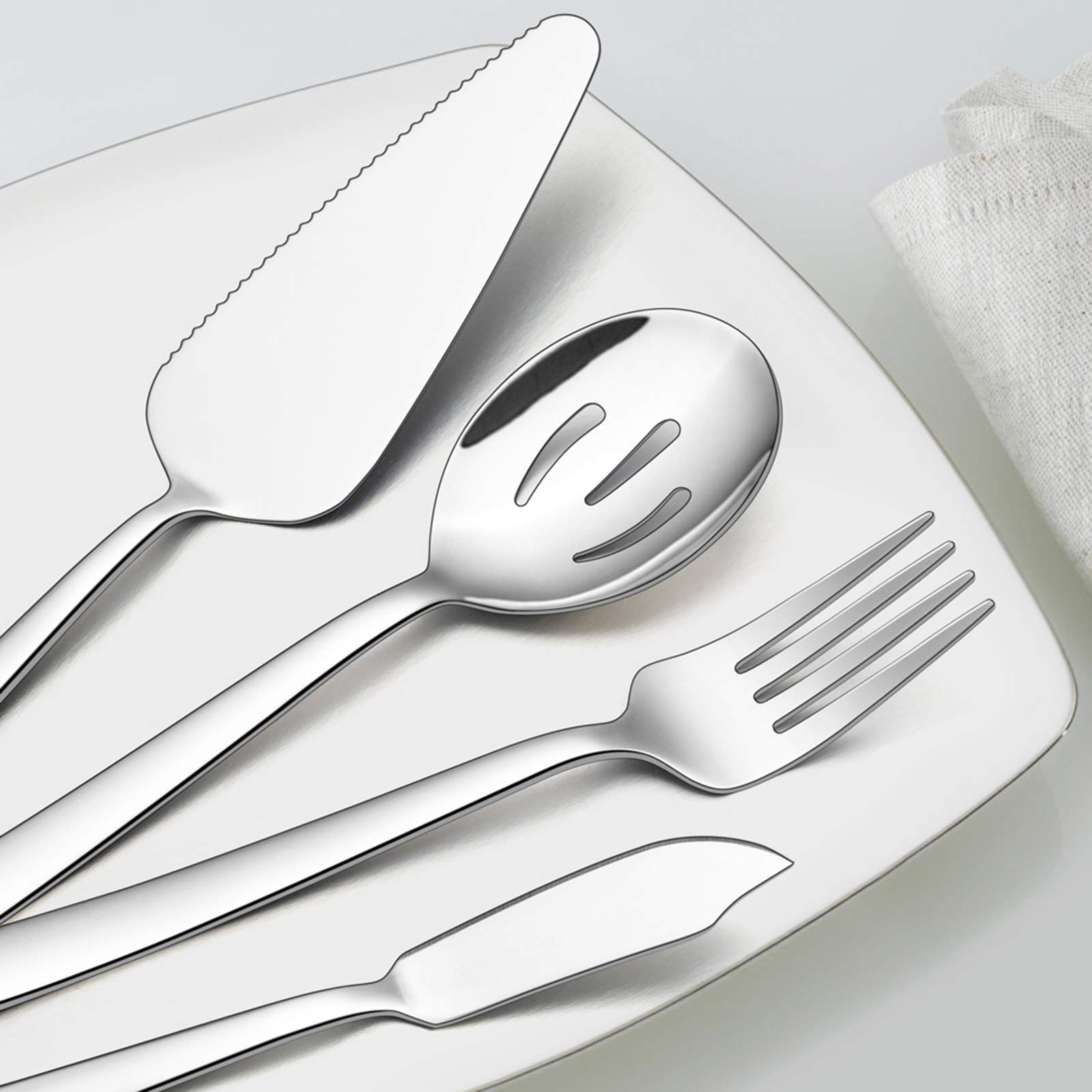 E-far 5-Piece Serving Utensils, Stainless Steel Square Edge Hostess Serving Set for Buffet Party Kitchen Restaurant, Mirror Finished & Dishwasher Safe