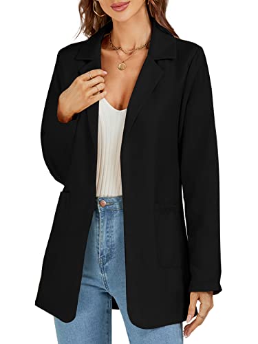 LYANER Women's Casual Long Sleeve Work Office Suit Cardigan Blazer Jackets with Pockets Black Small