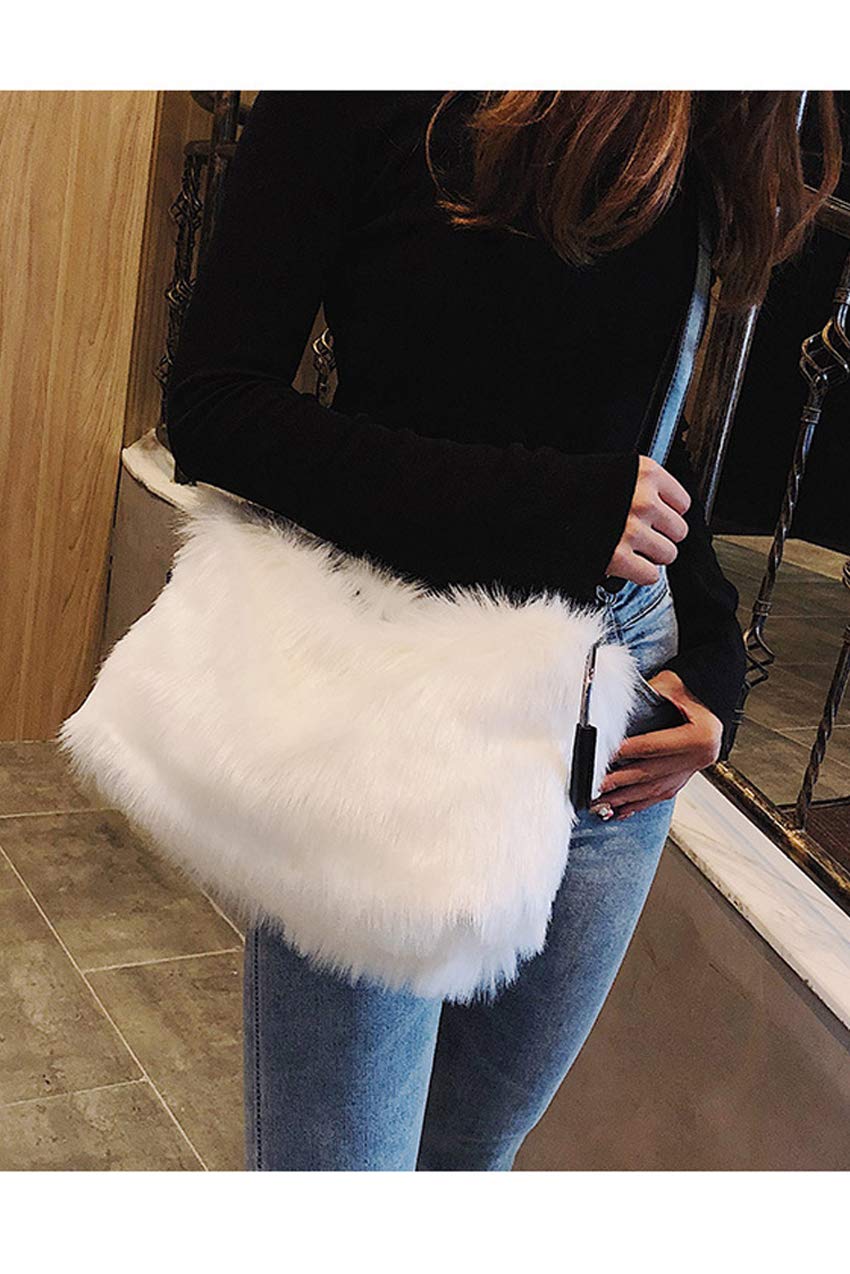 Ulisty Women Faux Fox Fur Shoulder Bag Furry Purse Fluffy Crossbody Bag Plush Top Handle Bag Handbag black