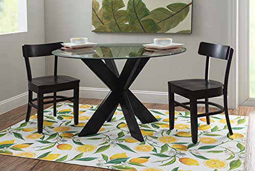 Powell Black Wood Modern Round Glass Top Parnell X Base Dining Table