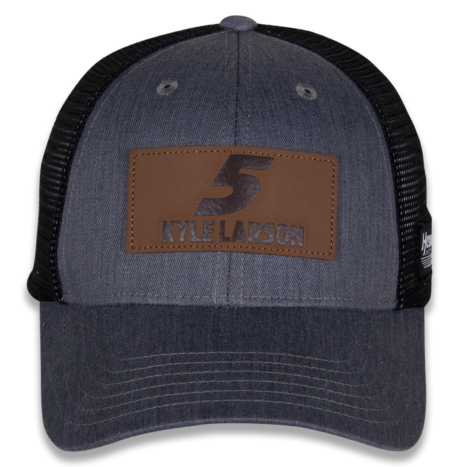 Checkered Flag Sports Kyle Larson #5 NASCAR 2023 Leather Patch Adjustable Gray Black Trucker Mesh Hat