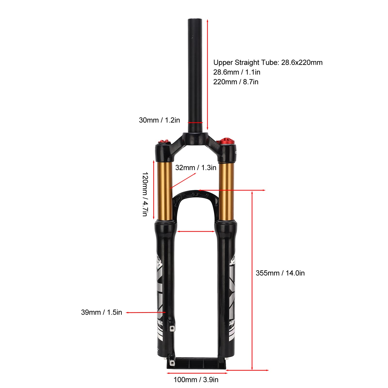 DAUERHAFT Mountain Bike Suspension Fork, Straight Steerer Shock Absorbing 26inch Suspension Air Fork Manual Lockout 100mm Axle Spacing for Replacement