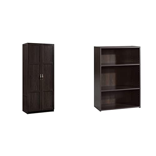 Sauder 419496 Miscellaneous Storage Storage Cabinet, L: 29.375" x W: 16.125" x H: 71.125", Cinnamon Cherry finish & Beginnings 3-Shelf Bookcase, Cinnamon Cherry finish