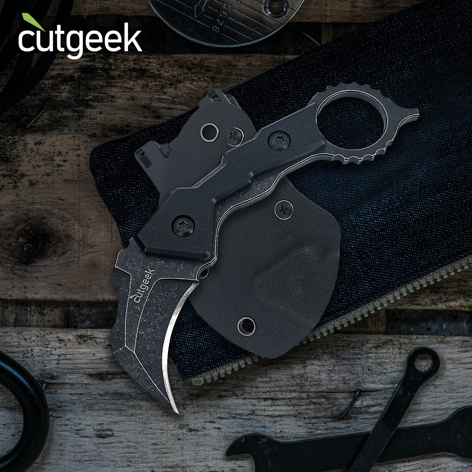 cutgeek FB-901 Fixed Blade Camping Knife with Sheath Horizontal & Vertical Knife with G10 Handle for Outdoor, Hunting, Fishing