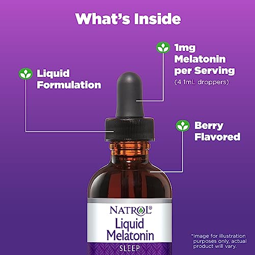 Natrol Liquid Melatonin 1mg, Berry-Flavored Dietary Supplement for Restful Sleep, 2 Fl Oz, 15 Servings