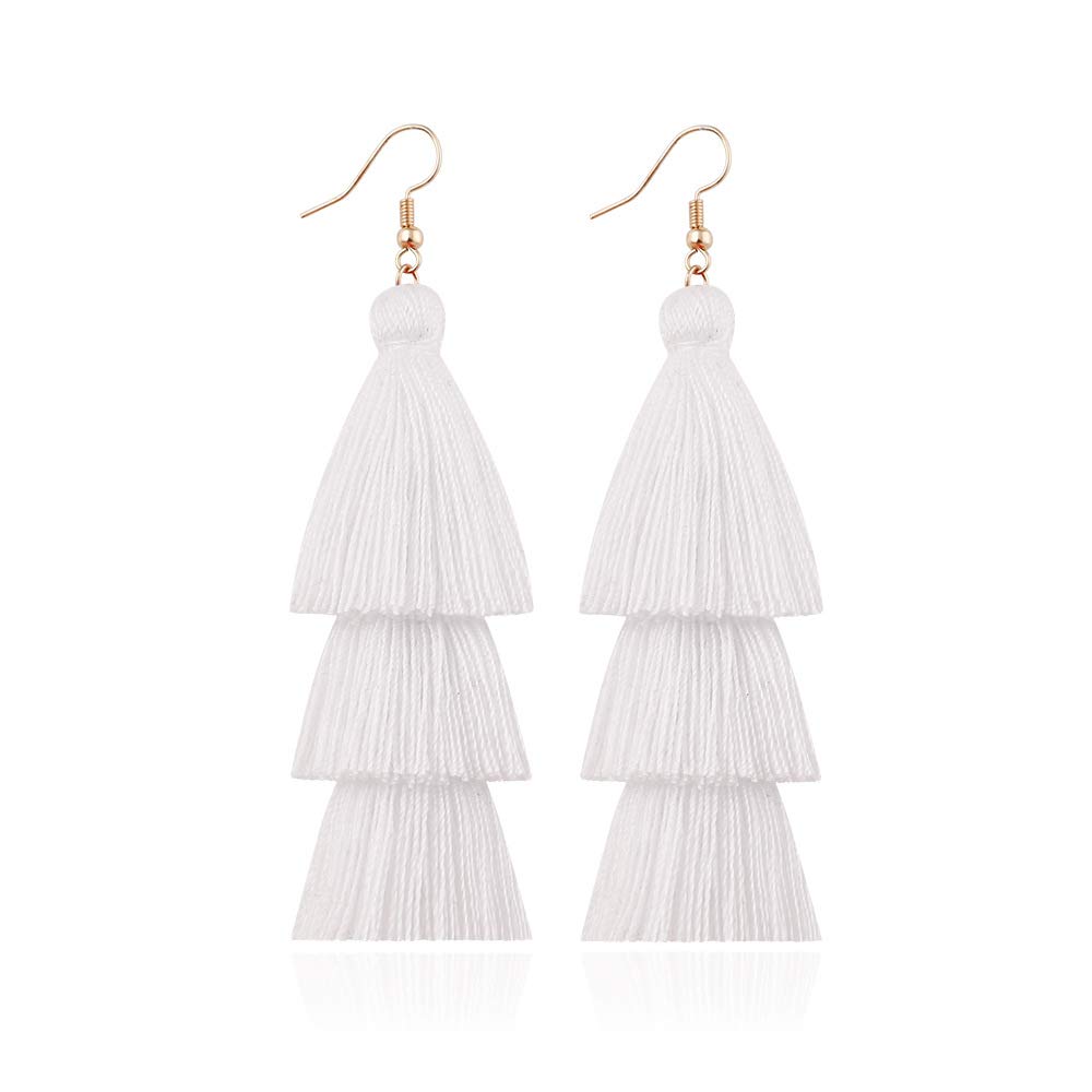 Colorful Layered Tassel Earrings Bohemian Dangle Drop Tiered Tassel Tassel Drop Earrings -white