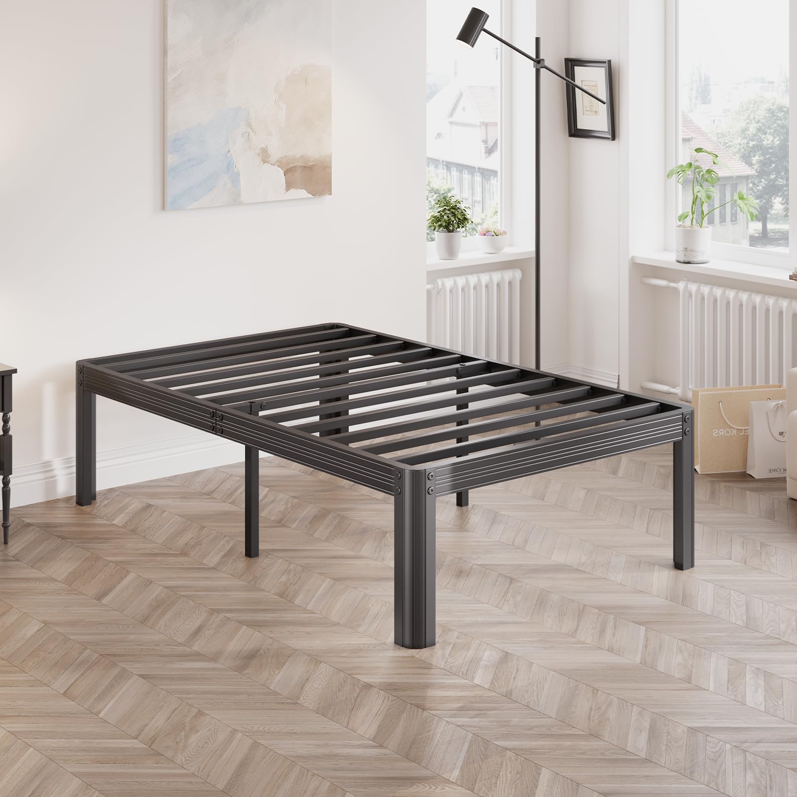 COMASACH 14 inch Twin Bed-Frames with Round Corner and Cylinder Shaped Leg,Support 3000 lbs Non Slip Metal Platform-Bed Frames No Box-Spring Needed, Noise Free Mattress Foundation, Black