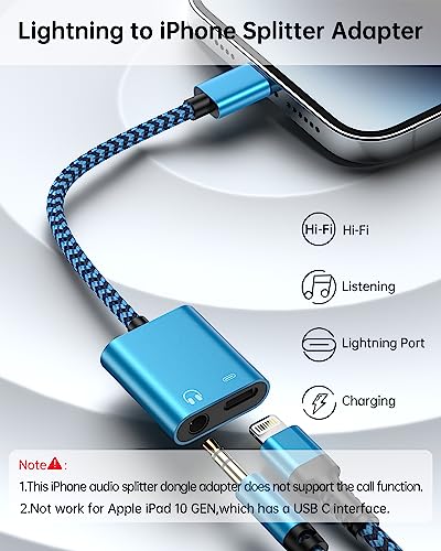 iPhone Aux Adapter, 2 in 1 Dual Lightning to 3.5mm Audio Jack & Charger [Mfi Certified] Dongle Cable Splitter for Apple Converter Compatible with iPhone 14 Pro Max 13 12 11 XR XS X 8 Plus, iPad iPod
