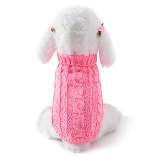 Small and Medium Dog and Cat Classic Sweater Knitwear Knitted Sweater Clothes (Back Length 12β, Pink)