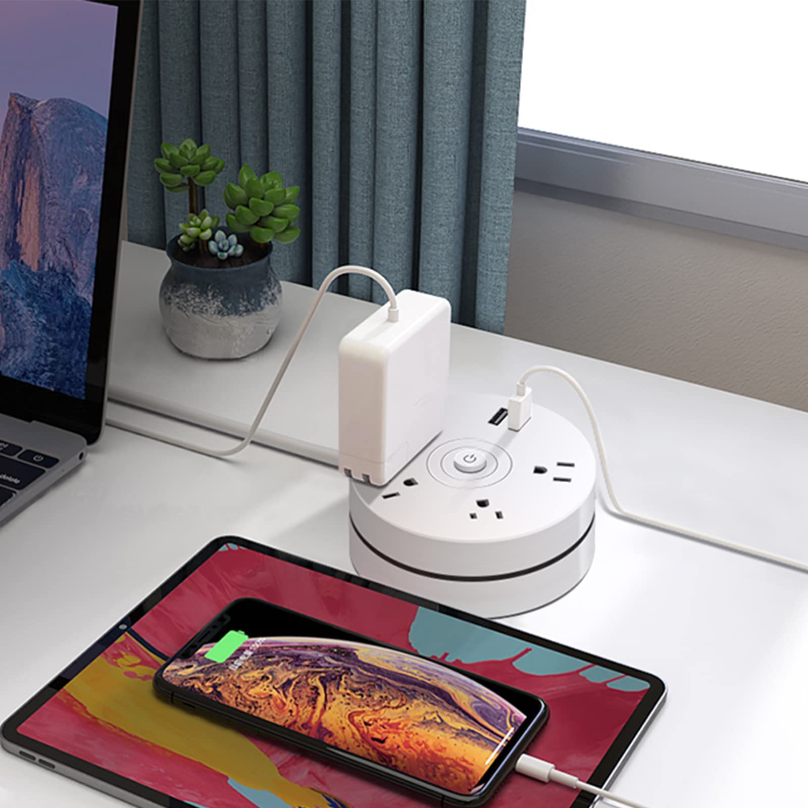 Happlee Retractable Surge Protector Power Strip 4 Widely Outlets 2 Fast Charging USB Ports (USB C USB A) PD 20W with Retractable Extension Cord, Wall Mount Travel Power Strip for Home Office Travel