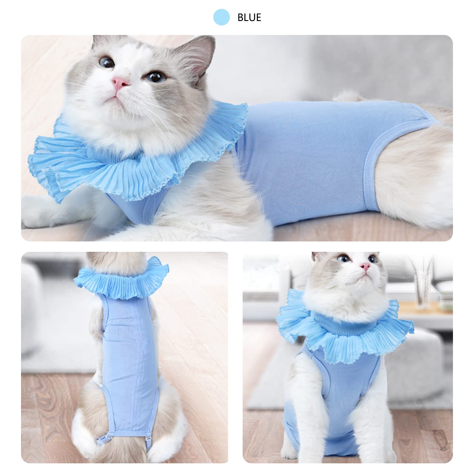 LKJYBG Cat Recovery Clothes Soft Breathable Anti-Licking Bodysuit with Adjustable Buckle E-Collar Substitute Avocado Green M