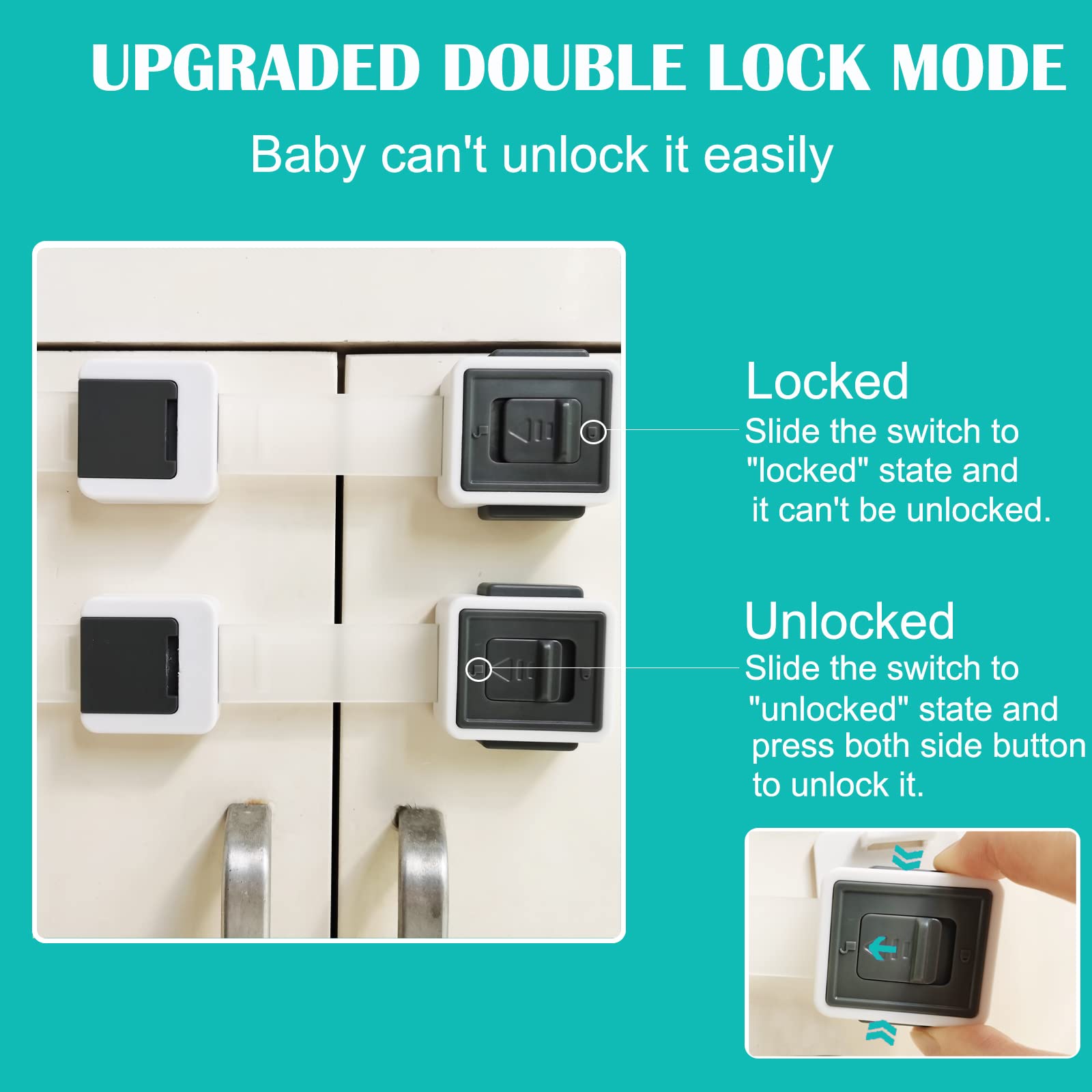 FANYAQIN Child Locks for Cabinets, 6-Pack Upgraded Double Lock System Child Safety Cabinet Locks with Adjustable Strap, Multi-Purpose Baby Locks for Cabinets and Drawers, Refrigerator, Oven, Toilet