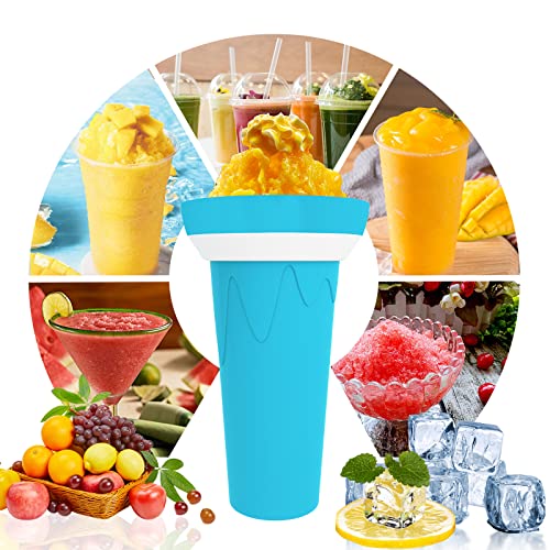 Slushie Maker Cup, TIK TOK Magic Quick Smoothie Cup, Homemade Slush and Shake Maker, Double Layer Silica Cup with Spoon & Straw for Ice Cream Maker, Milkshake, Summer (Light Blue)