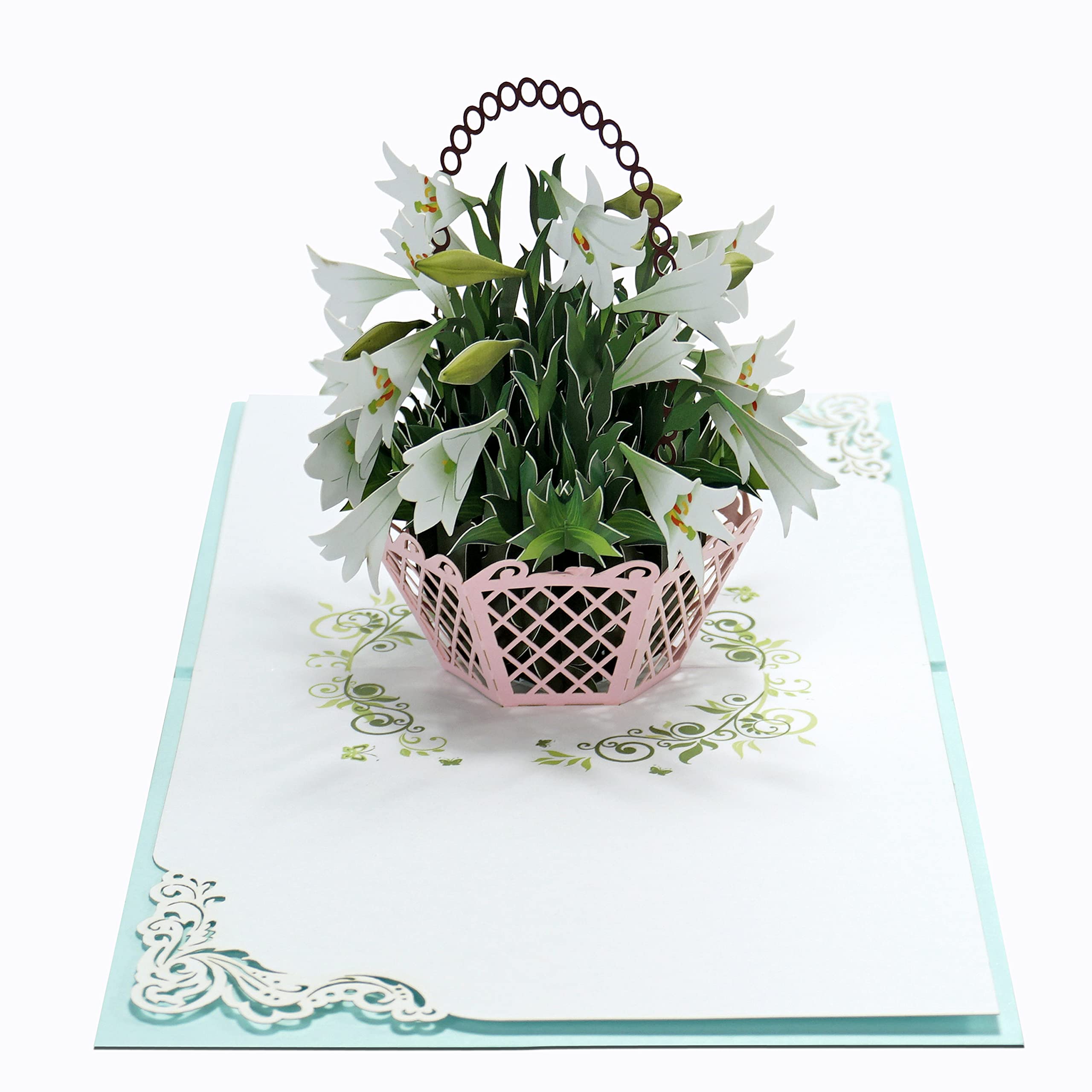 CUTPOPUP Birthday Card Pop Up, Mother's Day, 3D Greeting, Thank You Card (White Lily Flowers Basket)