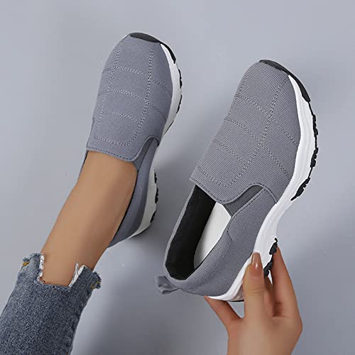 FASDNENDYS Ladies Fashion Solid Mesh Breathable Low Top Thick Soled Casual Sports Shoes Women Grey