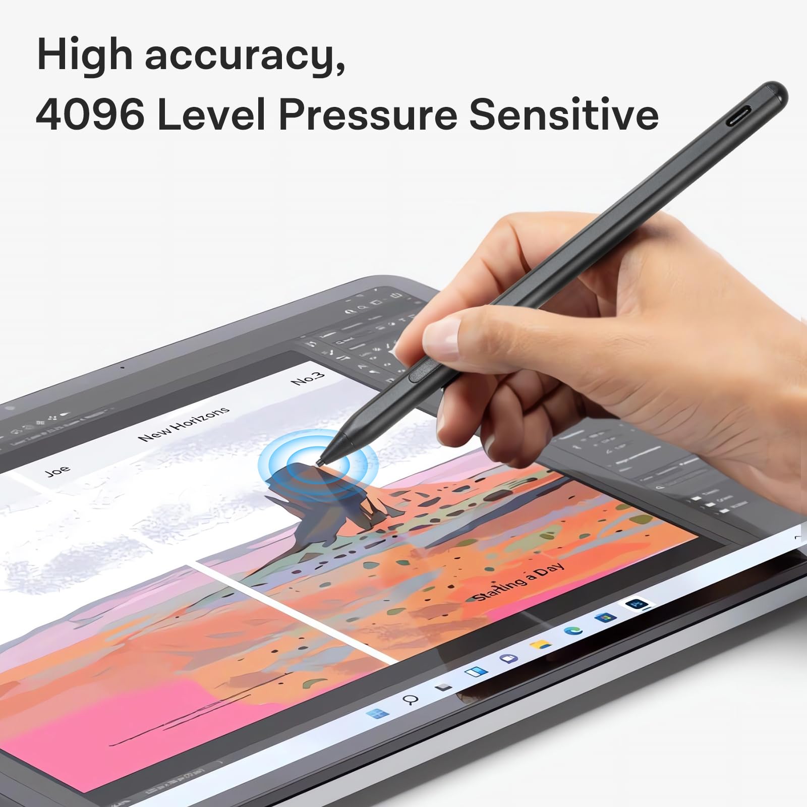 CoBak Stylus Pen for Microsoft Surface with 4096 Level Pressure, Eraser & Right-Click, Palm Rejaction Functiopns, Work for Surface Pro 8/X/7+/7/6/5/4/3, Surface/Go/Book/Laptop(Black)