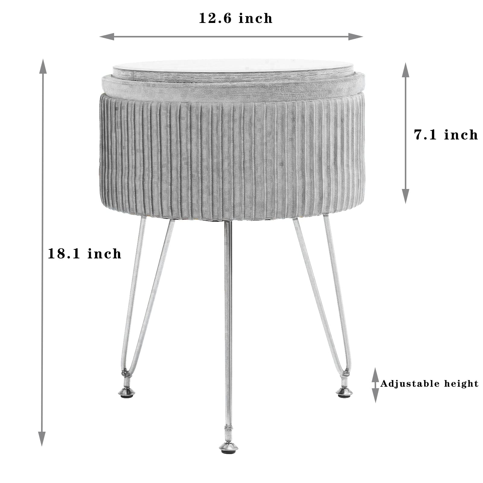 CUYOCA Round Storage Ottoman with Tray, Vanity Stool with Storage for Living Room Makeup Room, Coffee Table Foot Rest Stool for Vanity, Velvet White