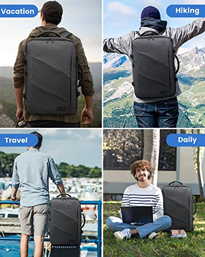LOVEVOOK Travel Backpack, 30-40L Expandable Extra Large Backpack with Lock, Carry on Backpack 17 Inch with USB Port, Anti-Theft Water Resistant Business Backpack for Men Women, Dark Grey