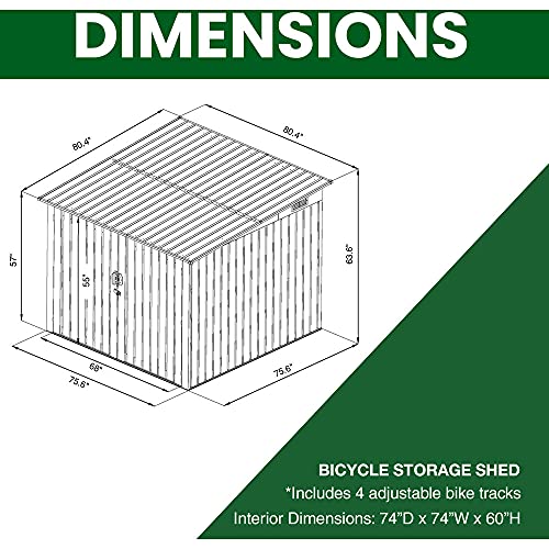 Hanover Galvanized Steel Bicycle Storage Shed with Slope Roof and Twist Lock and Key in Dark Gray, Stores up to 4 Bikes