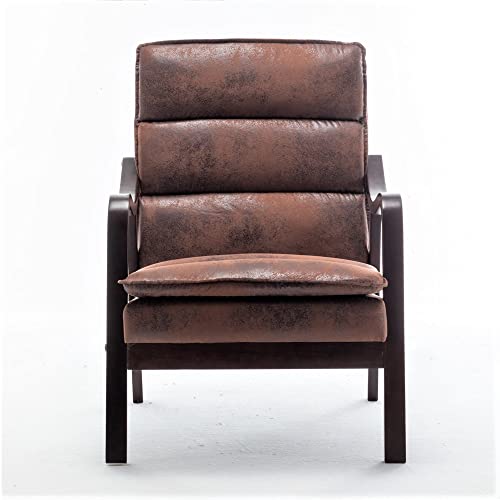 Container Furniture Direct Mid Century Modern Accent Chair for Living Room, Bedroom or Office, Retro-Styled Armchair with Solid Wood Frame and Plush Cushioning, Spotted Microfiber, Brown