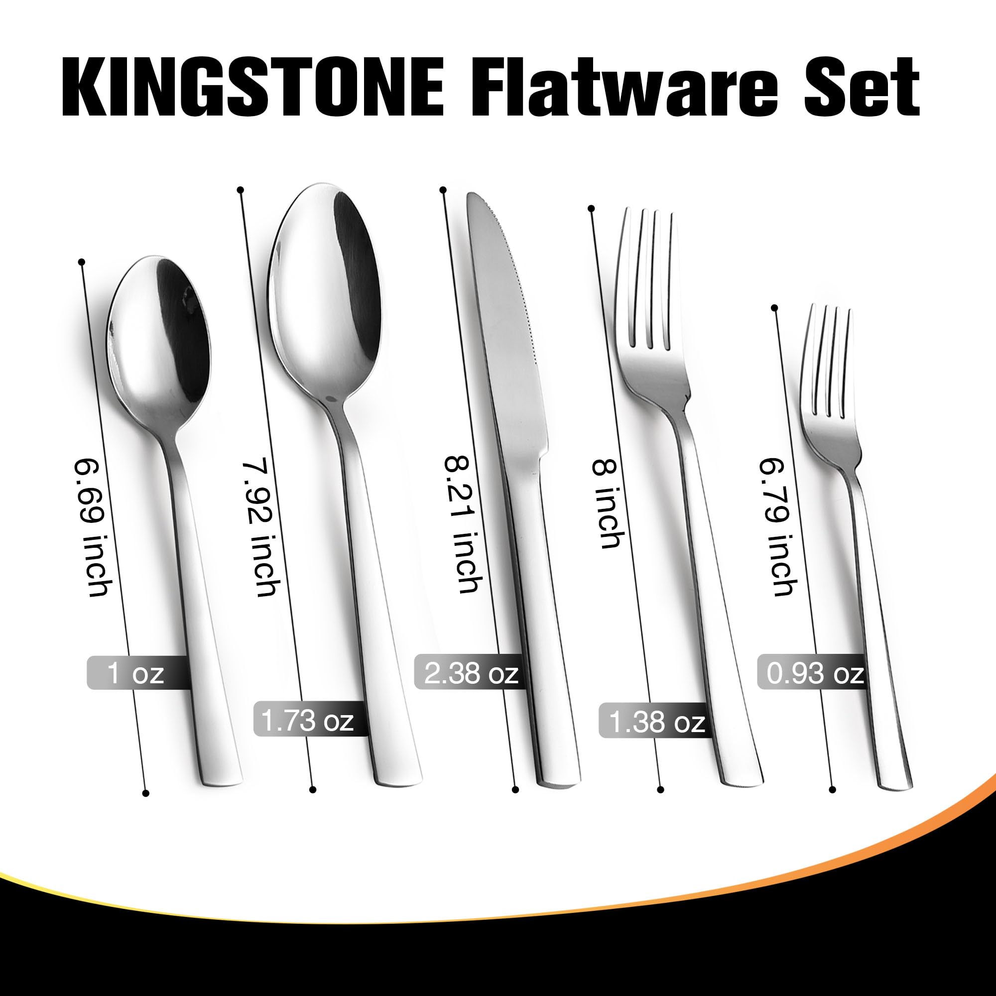 KINGSTONE 40-Piece Silverware Service for 8 - Premium Stainless Steel Flatware Set, Basic Silverware Set, Modern Utensils Set for Everyday Use, Lightweight Cutlery Set Easy to Carry