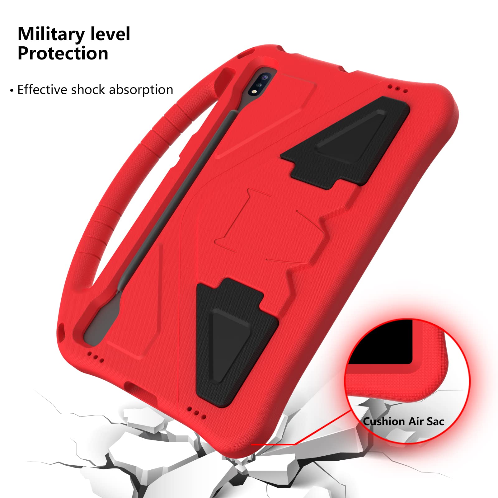 Kids Case for Samsung Galaxy Tab S7 FE/S7+/S8+/S9+/S9 FE+ 12.4", Techcircle Light Weight Shock Proof EVA Foam Handle Rugged Stand Protective Case for Galaxy Tab S9 FE+ 2023/S8 Plus 2022/S7+, Red