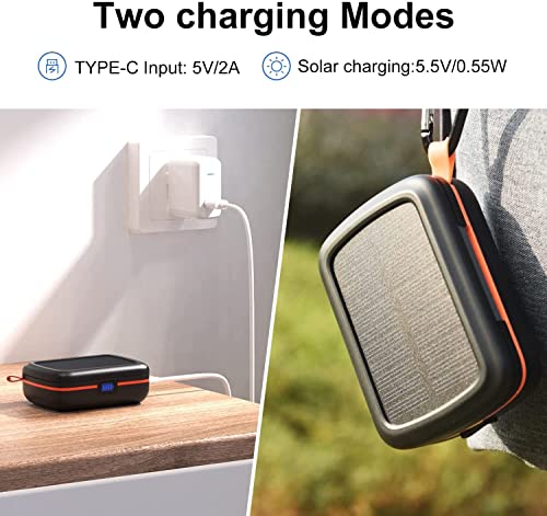 Solar Powered Wireless Earbuds, Bluetooth Headphones with Charging Box and Solar Panels, Built-in Microphone Earphones Sport Waterproof Touch Control in Ear for iPhone, iPad, Android (Black)