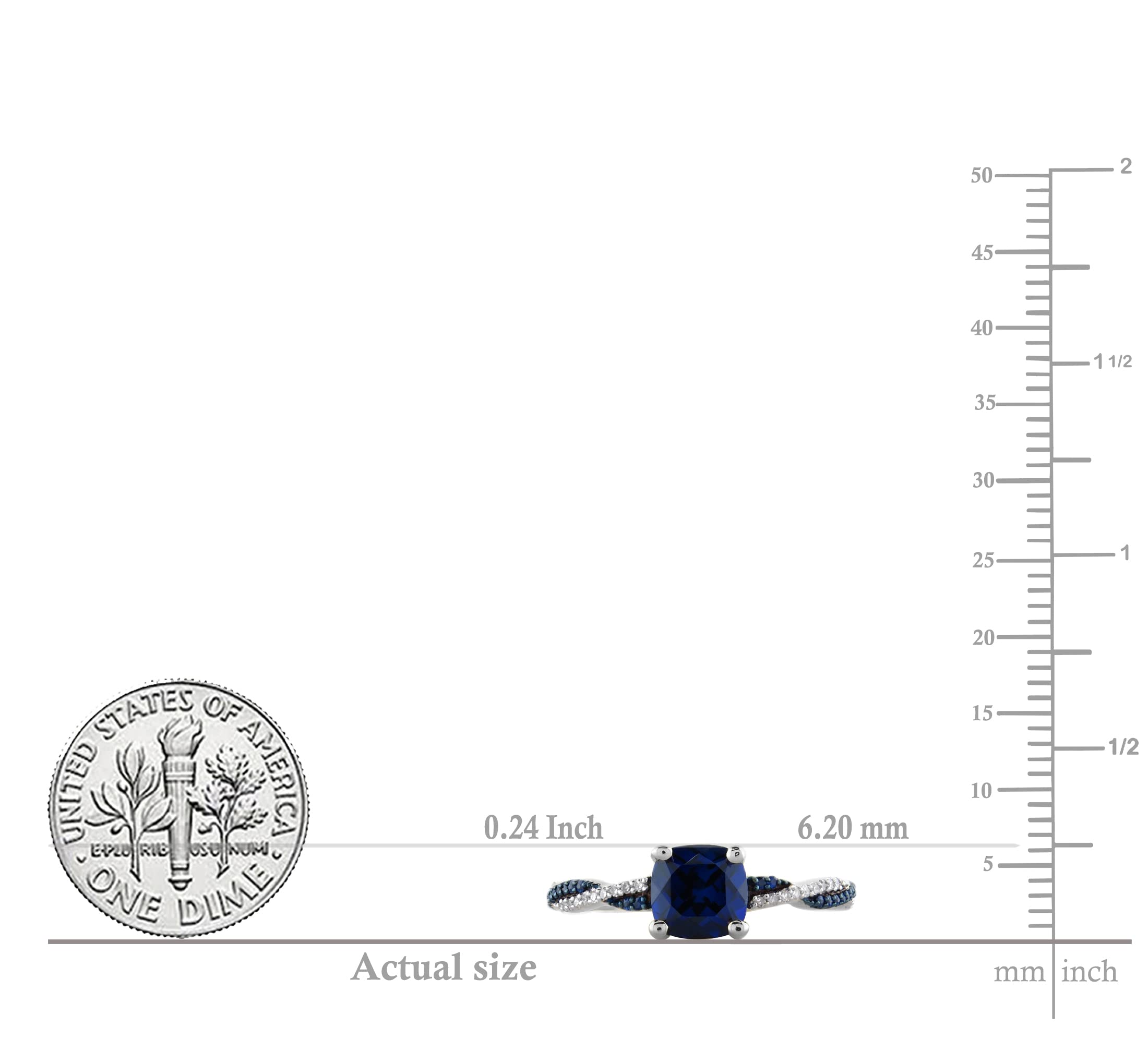 Dazzlingrock Collection 6 MM Cushion Lab Created Blue Sapphire with Round Blue Sapphire & Diamond Ladies Engagement Ring | 10K White Gold, Size 7.5