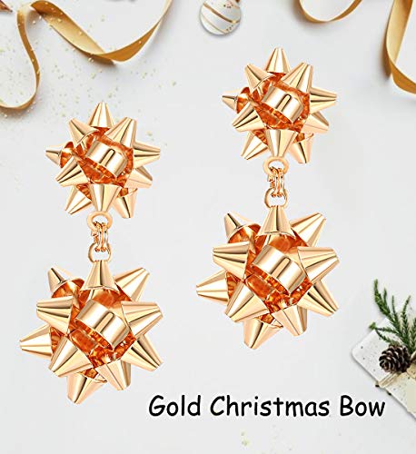 CEALXHENY Christmas Earrings for Women Xmas Gift Bow Earrings Present Bow Drop Dangle Earrings Holiday Accessory Gifts (Gold Gift Bow)
