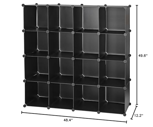 ZENY Cube Storage Organizer, 16-Cube Closet Organizer Storage Shelves, Modular Bookcase, DIY Plastic Modular Closet Cabinet, Book Shelf for Bedroom Living Room Office, Black