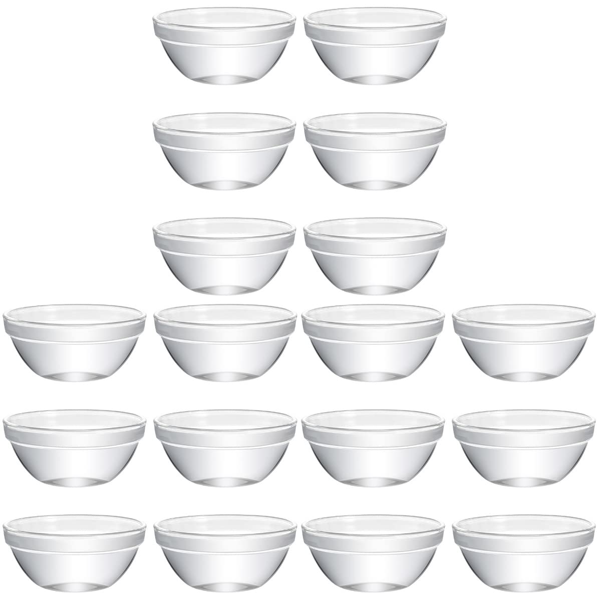 DOITOOL Set of 18 Glass Bowls, 2. 3 x 1. 1 Inch Mini Prep Bowls Stackable Glass Serving Bowls for Kitchen Prep, Dessert, Dips, Salad, Candy Dishes