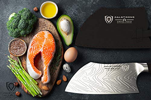 Dalstrong Cleaver Knife - 7 inch - Omega Series - BD1N-V Hyper Steel Kitchen Knife - G10 Woven Fiberglass Handle - Razor Sharp Knife - Leather Sheath Included