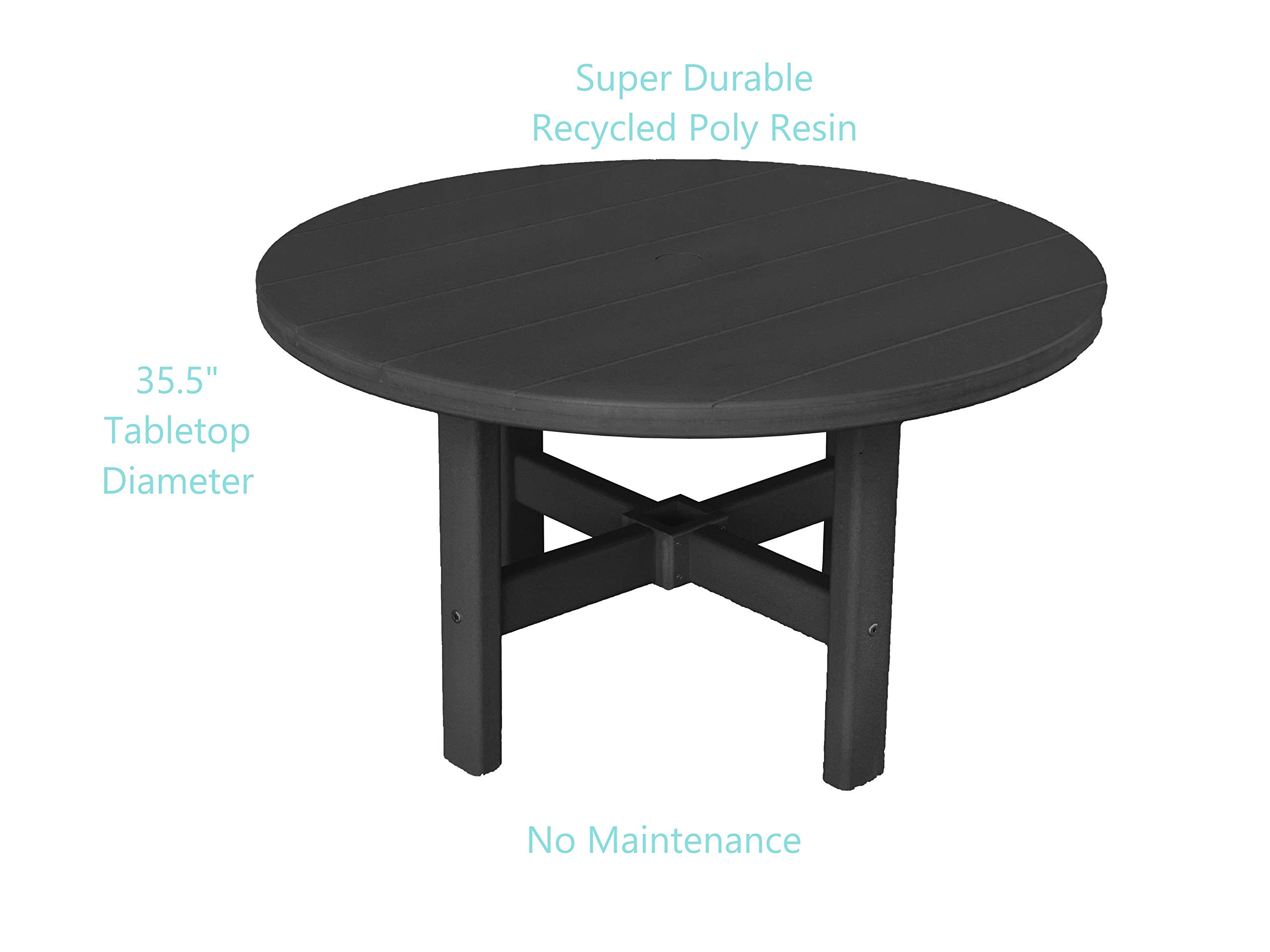 Phat Tommy Round Outdoor Coffee Table - Poly Resin Outdoor Table - Small All Weather Patio Coffee Table, Poly Outdoor Furniture, Black