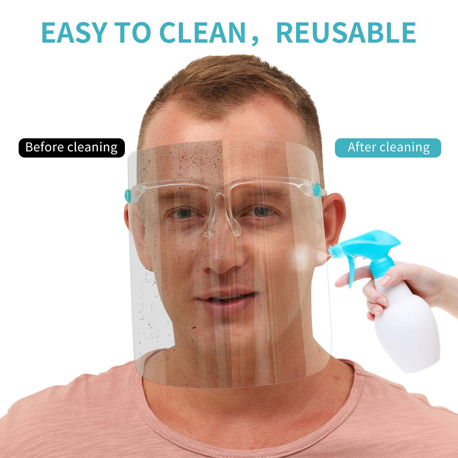 Clear Face Shield,Reusable Face Shields For Women and Men,Protective Face Shield Set for Full Face Protection from Droplets and Saliva with 3 Reusable Glasses and 6 Replaceable Anti Fog Shields
