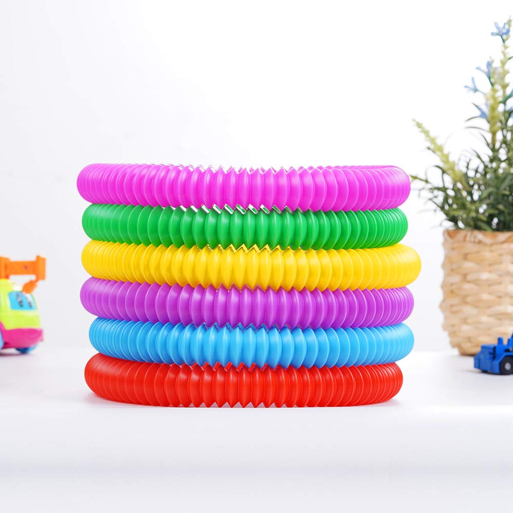 CVNDKN 6 Pack Pop Tube Sensory Toys,Stretch Tube for Kids Decompression, Pre-Kindergarten Finger Toys.(6 Colors)