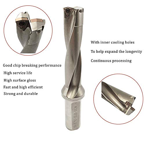GBJ WC Series Drill Bites Insert Drill Metal Drill Bits Diameter 24.5mm/0.96in Depth 4in 4D Indexable U Drill Machinery Lathes CNC Water Drill with 10pcs WCMT050308FN(Bronze) U Drill Inserts
