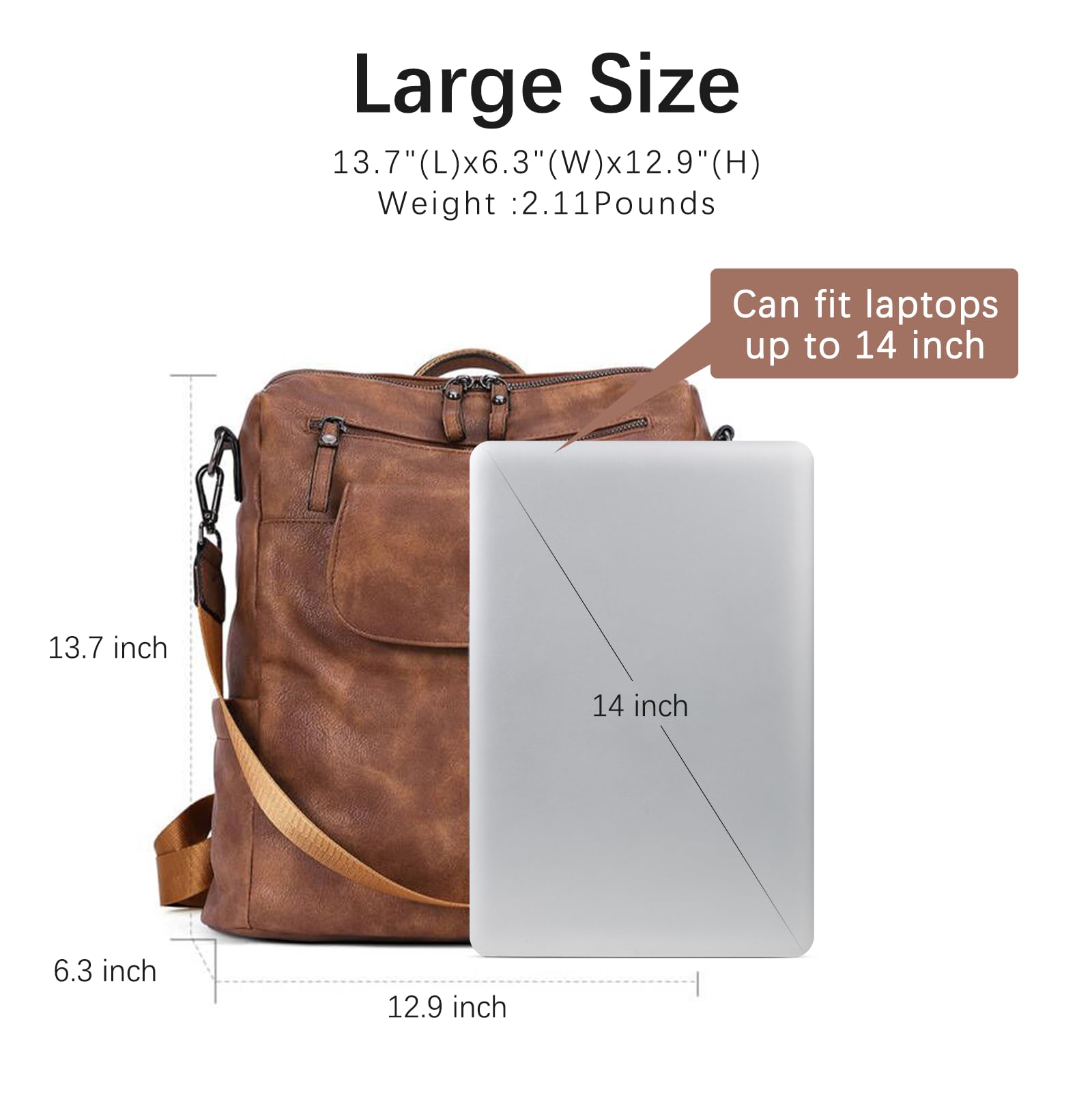CLUCI Leather Backpack for Women Large Backpack Purse Convertible Travel Fashion Designer Ladies Shoulder Bags