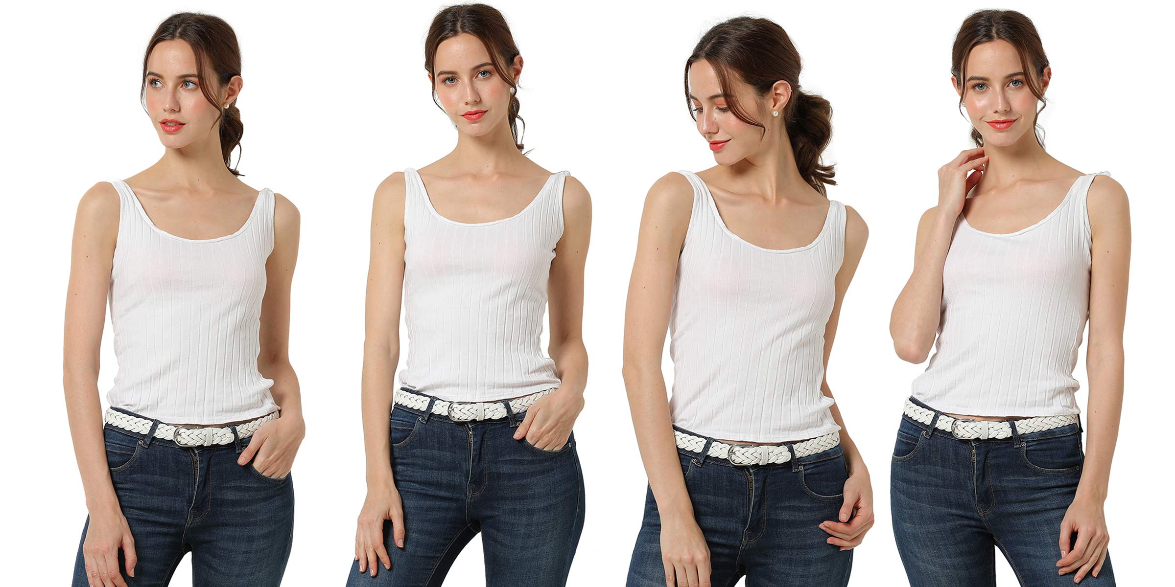 Falari Women's Leather Braided Belt 6007 - White-M