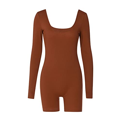 Ceboyel Womens Knitted Rompers Long Sleeve One Piece Outfits Scoop Neck Bodycon Short Jumpsuit Casual Trendy Clothes