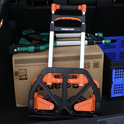 Folding Hand Truck and Dolly,132 lb Capacity Aluminum Portable Cart with Telescoping Handle for Indoor Outdoor Orange FW-90S-Orange-2 FW-90S-Orange-2