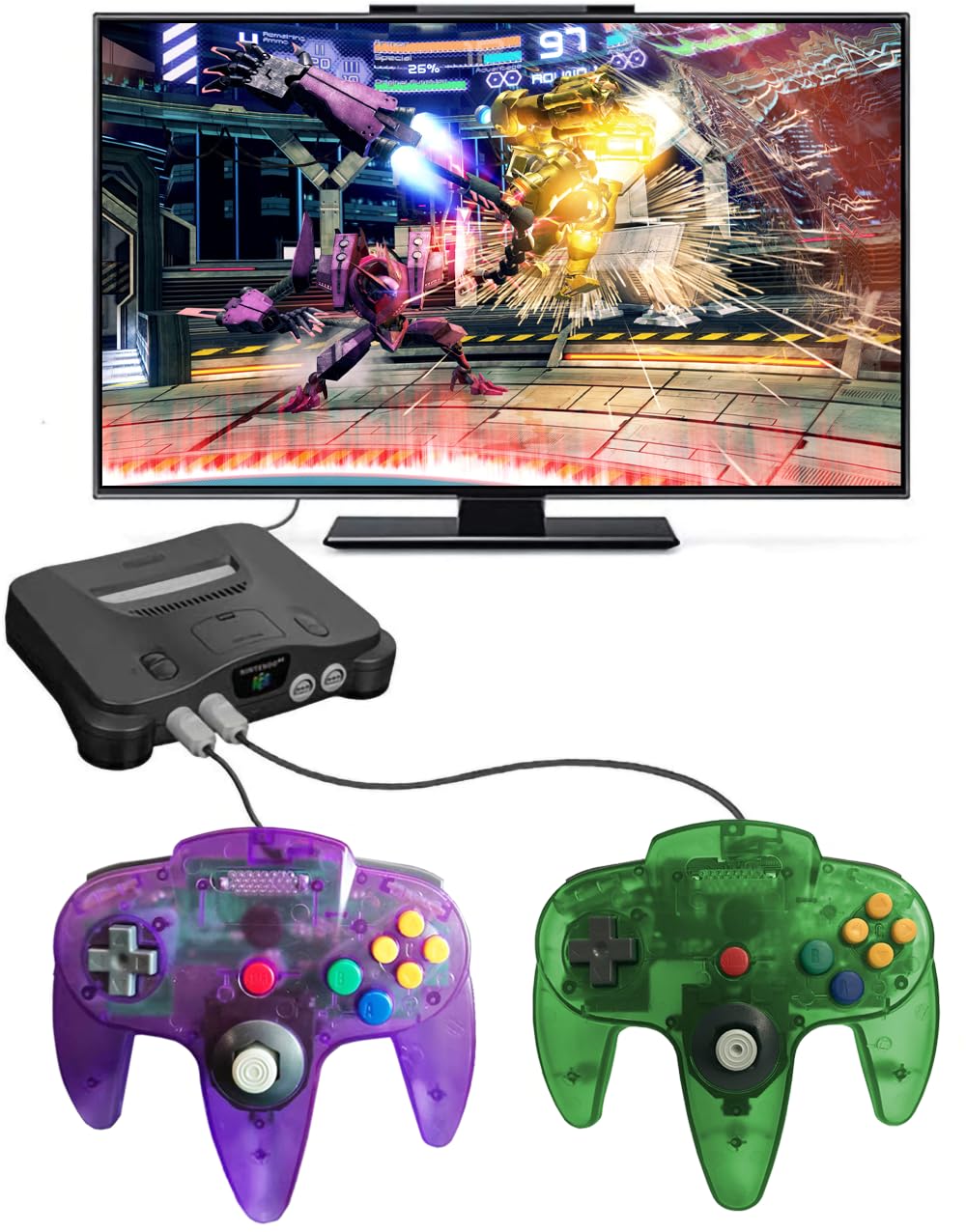 ZeroStory Classic N64 Controller, Wired N64 Controller Joystick with 5.9 Ft N64 AV Cable for N64 Video Game Console (Transparent Blue and Transparent Purple)