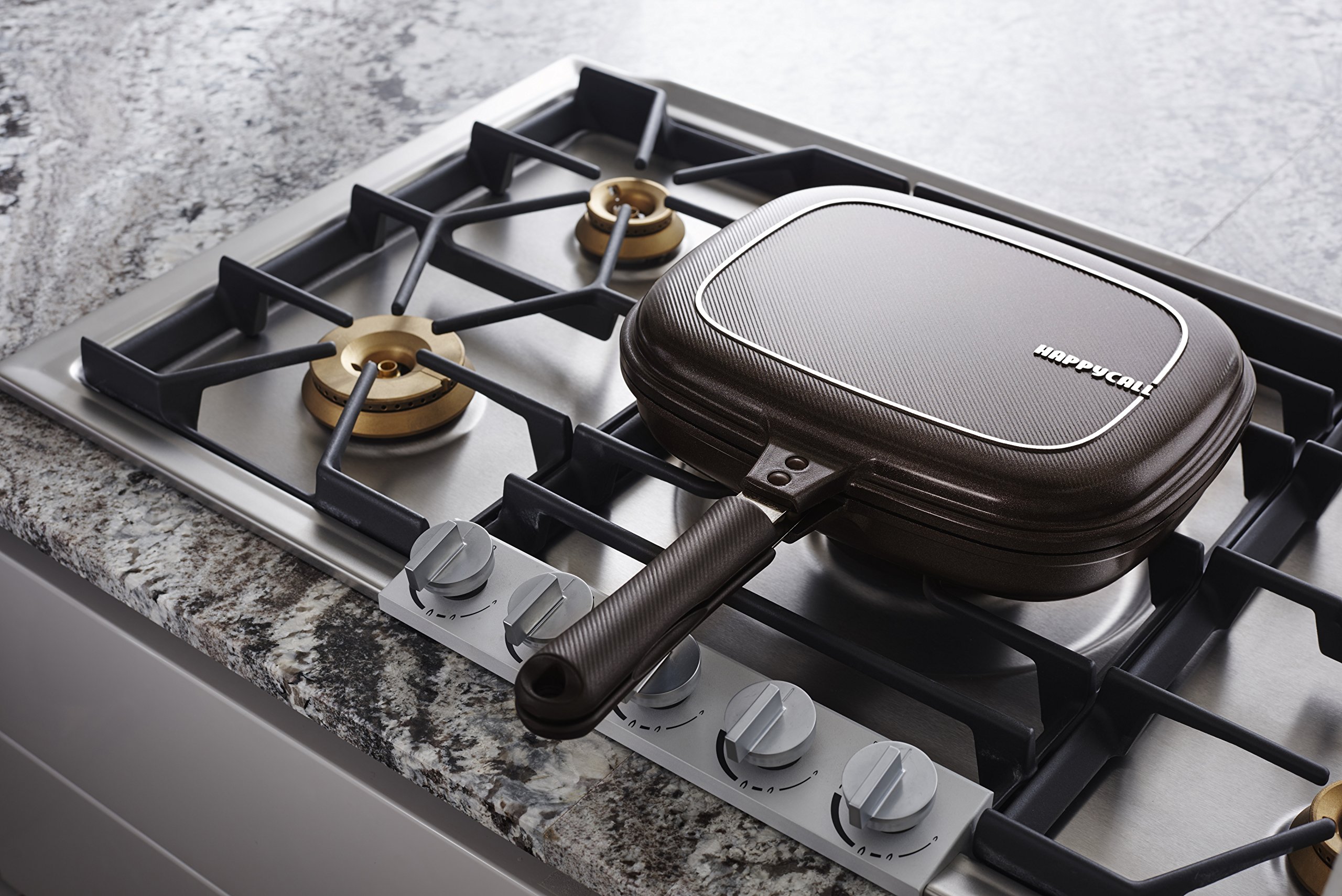 Happycall Titanium Nonstick Double Pan, Omelette Pan, Flip Pan, Square, Dishwasher Safe, PFOA-free, Brown (Jumbo Grill)