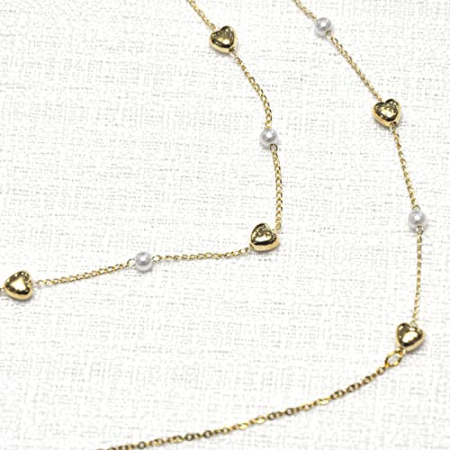 Magnetic Airpods 2 3 pro Strap Holder String Anti-Lost Ear Gold Love Heart & Plastic Pearl Beads Chain Necklace for Women, 70