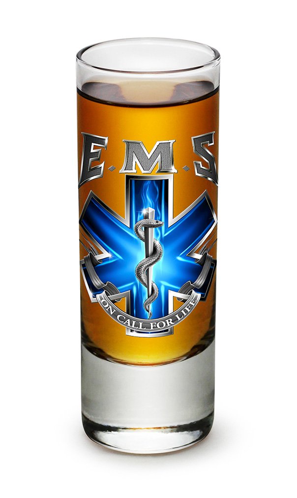 EMT Paramedic EMS Emergency Medical Services -On Call For Life -Shot Glass Shooter Heavy Base Tall 2 Ounce - SingleMini Small Glass - For Liquor - Whiskey, Tequila, Vodka, Spirtis, Beverages