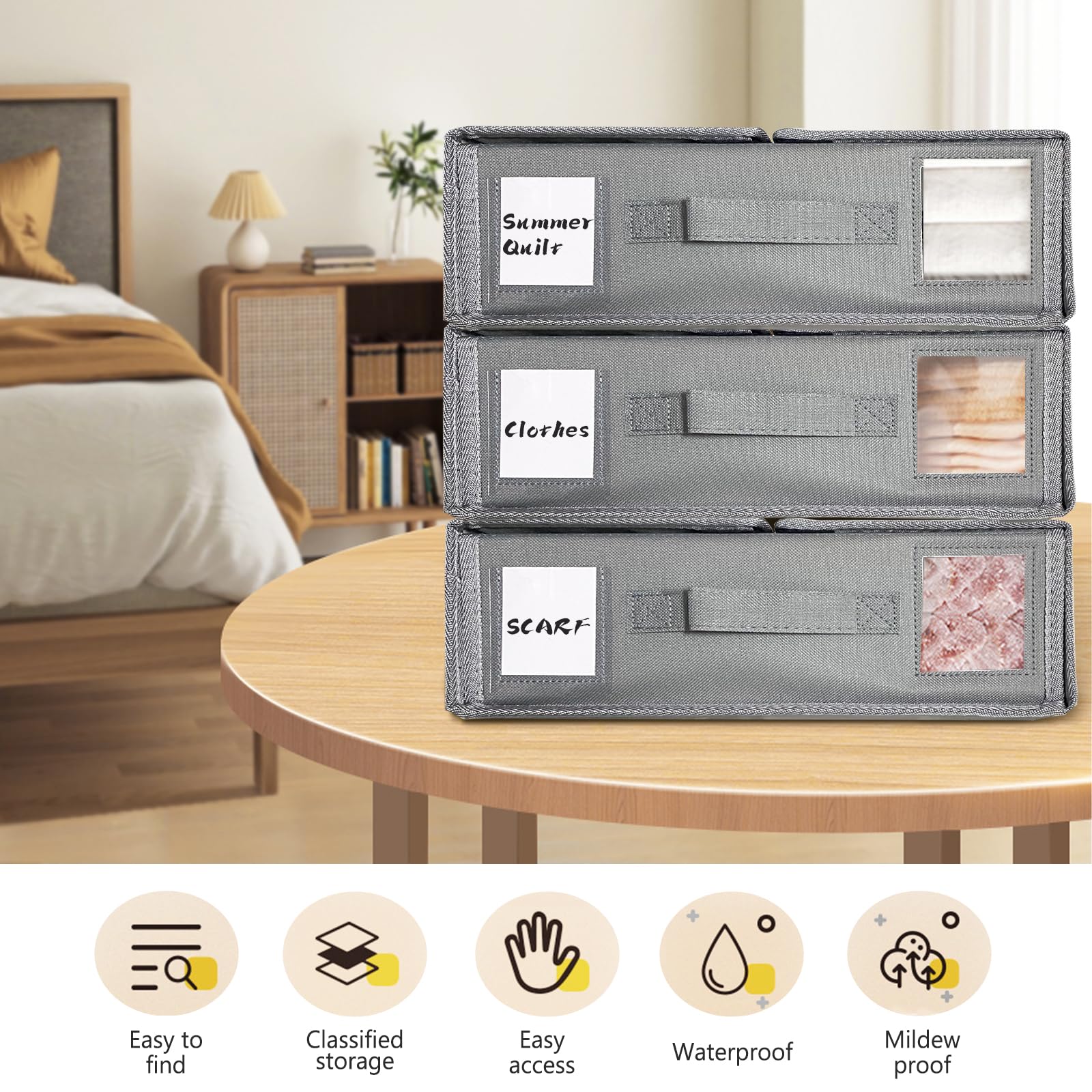Generic Flavenly Bed Sheet Organizer, Collapsible Sheet Organizer with Viewable Window Large Capacity Organizer. Suitable for Blankets, Comforter Sets, Duvets and Towels and Clothes. (3(Beige)
