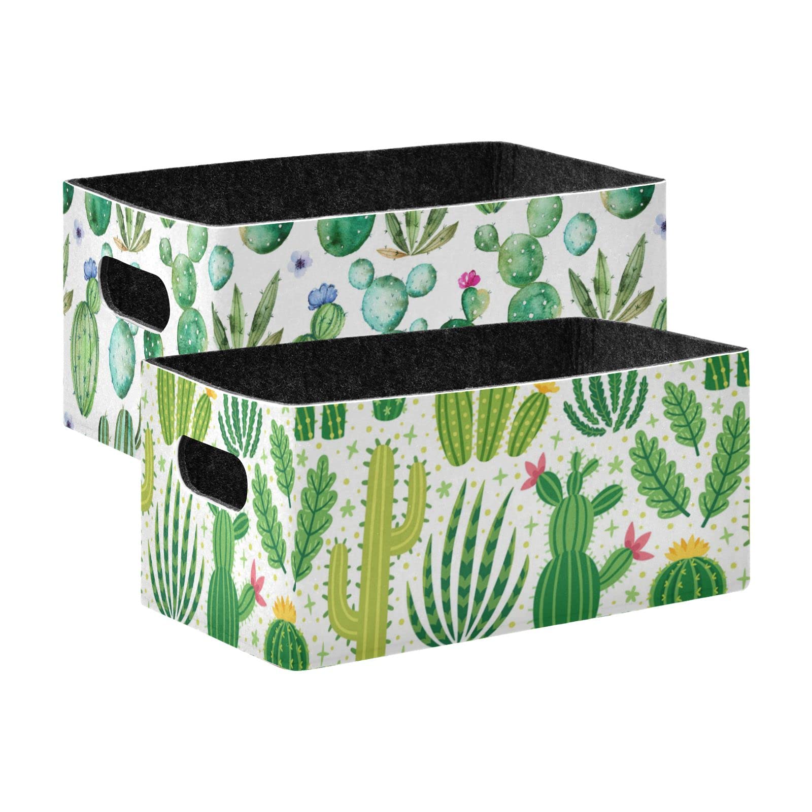 Emelivor Cactus Storage Basket Bins Set (2pcs) Felt Collapsible Storage Bins with Dual Handles Closet Storage Bins for Laundry Room Organization