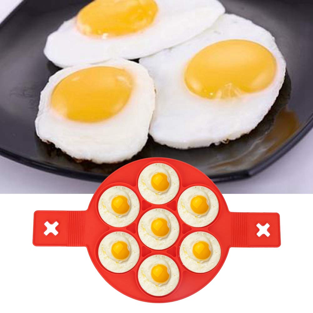 Egg Frying, 2Pcs Silicone Egg Rings Non-Stick Pancake Making Mould Omelette Mould Cooking with Handles for Fried Eggs/Egg Muffins, DIY Kitchen Utensils, 7 Holes Round