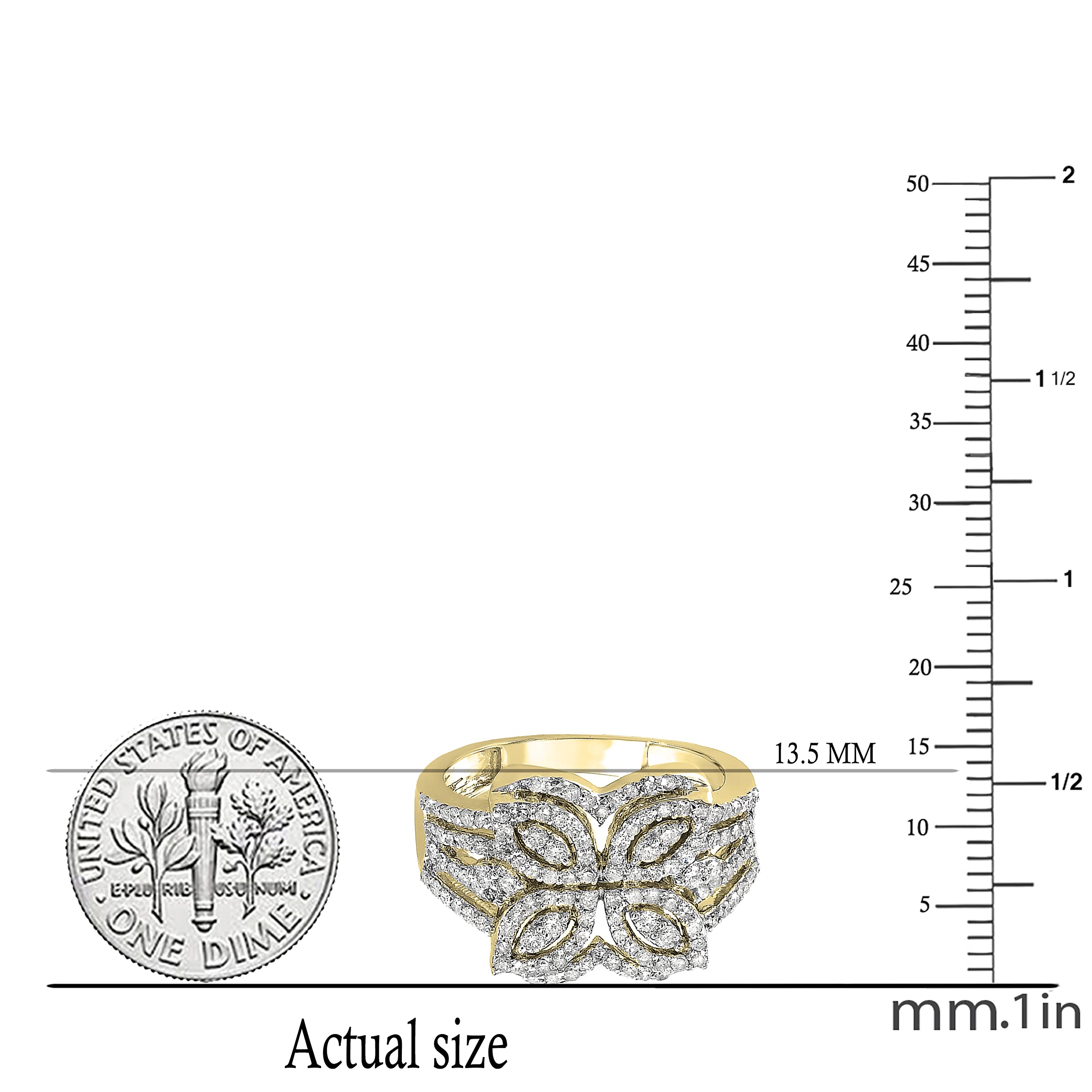 Dazzlingrock Collection Round White Diamond Marquise Butterfly Cluster Split Shank Cocktail Ring for Women (1.00 ctw) in 18K Yellow Gold, Size 8