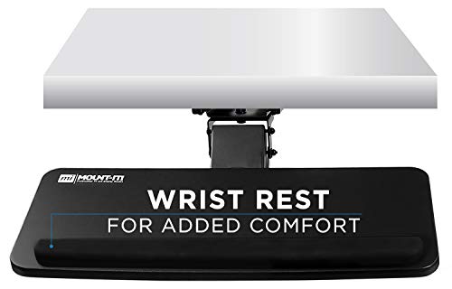 Mount-It! Adjustable Under Desk Keyboard Tray, Ergonomic Computer Keyboard and Mouse Platform with Wrist Rest Pad, Keyboard Slide Out Tray with Height, Tilt and Swivel Adjustment, Black (MI-7132)