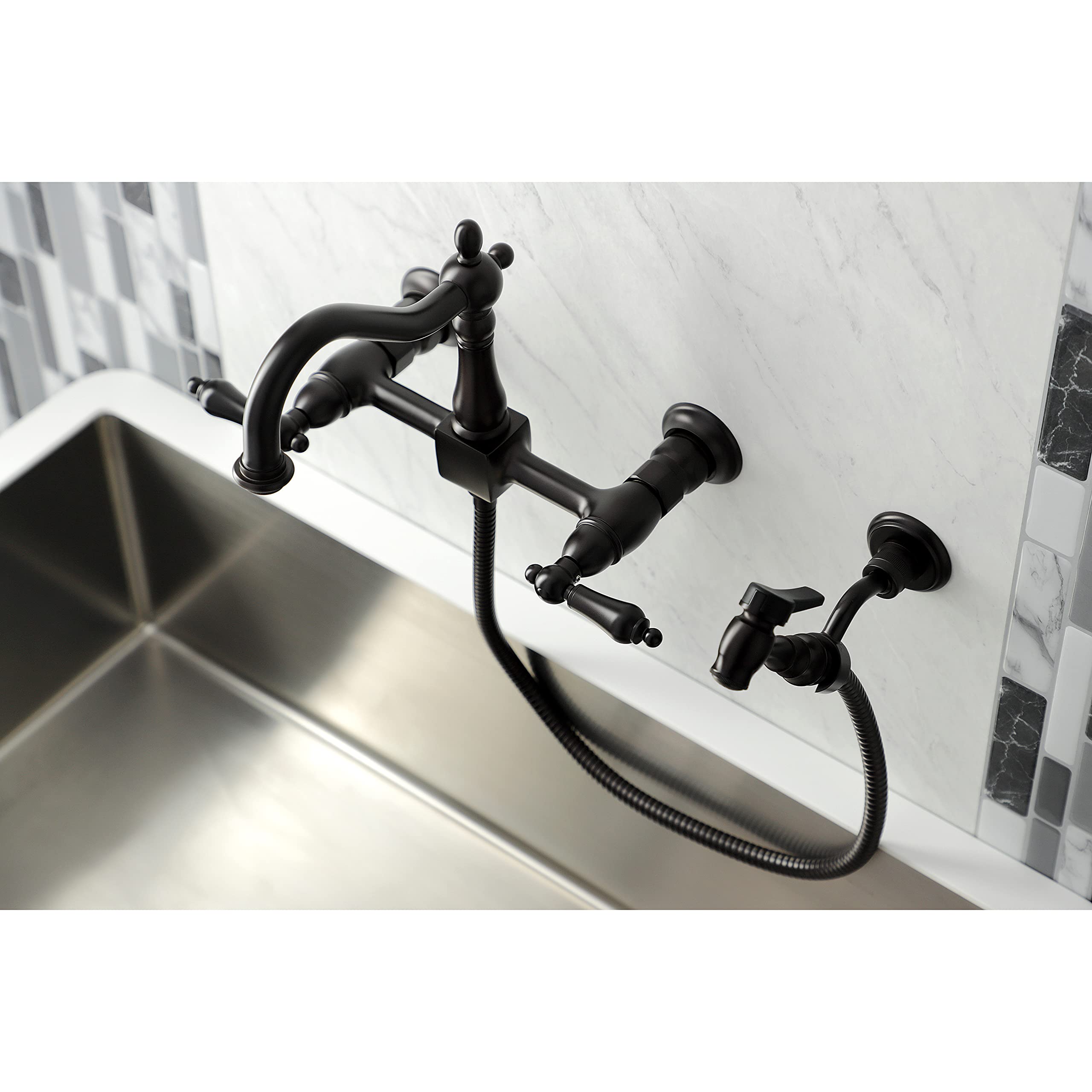 Kingston Brass KS1265ALBS Heritage Bridge Kitchen Faucet, Oil Rubbed Bronze